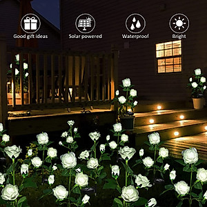 JJGoo Solar Garden Lights, Solar Rose Light for Outside, New Upgraded Outdoor Waterproof Light for Garden Patio Yard Front Porch Decor, White