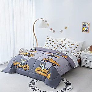 Cokouchyi 4-Pcs Construction Kids Bedding Set for Boys, Twin Size Comforter Set with Sheets and Pillowcase, 4-Pcs Soft Lightweight Bed in a Bag, Fluffy & Durable Children Bed Set, Cartoon Truck Cars