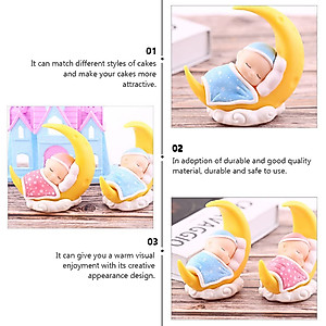 Sleeping Baby Cake Topper Moon Baby Figurine Cake Topper Car Dashboard Ornaments DIY Crafts Mini Baby Figurine Baby Shower Birthday Party Decoration for Nursery Room Ca, Blue
