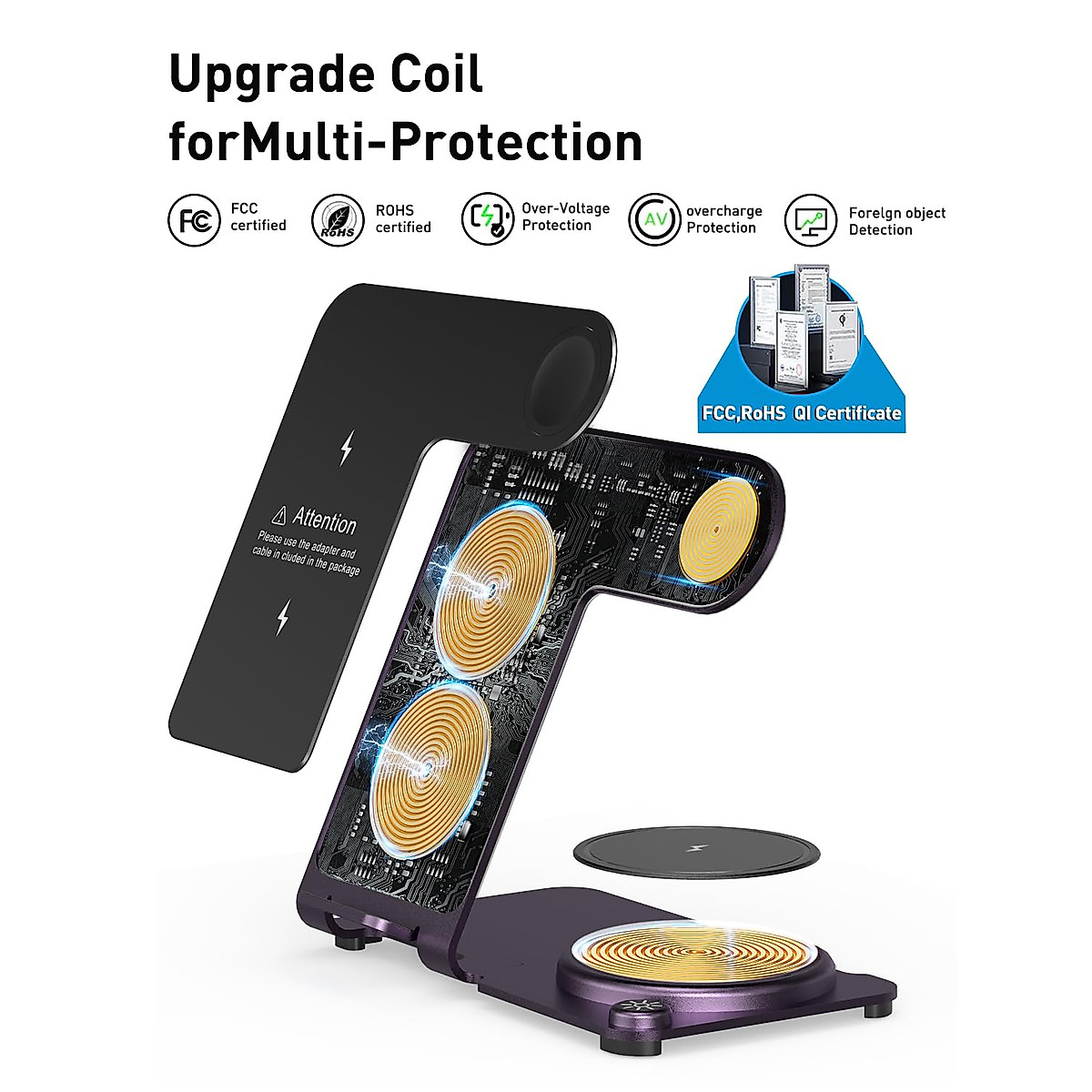 3 in 1 Charging Station Apple Purple - Mlfsaier 𝐀𝐥𝐮𝐦𝐢𝐧𝐮𝐦 𝐀𝐥𝐥𝐨𝐲 Multiple Fast Wireless Charger Stand for Apple Watch & Airpods iPhone 15 14 13 12 11 Pro X Max XS XR 8 7 Plus Nightstand