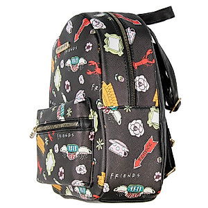 Friends TV Show Allover Toss Print Faux Saffiano Leather Mini Backpack Bag