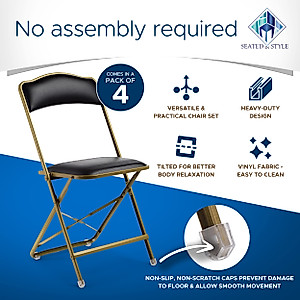 Folding Chairs with Padded Seats 4 Pack - Foldable Chair with Heavy-Duty Steel Frame, Elegant Party Bridge Chairs, Metal Folding Chair for Outside, Home, Office, Indoor & Outdoor Events - Gold/Black