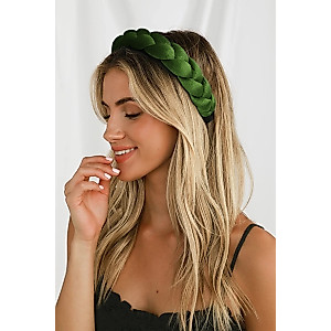 WOVOWOVO Headbands for Women, Non-Slip Soft Solid Thick Wide Solid Color Girls Hair Hoop Velvet Braided Headband's Cute Hair Accessories, Green