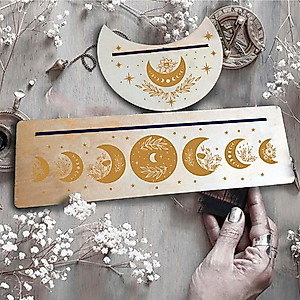 GORGECRAFT 2PCS Wooden Card Stand for Tarot 5" Moon Shape and 10" Rectangle Wood Tarot Cards Altar Stand Display Holder Witch Divination Tools Majic Ceremonial Wiccan Supplies(Moon Phase and Flower)