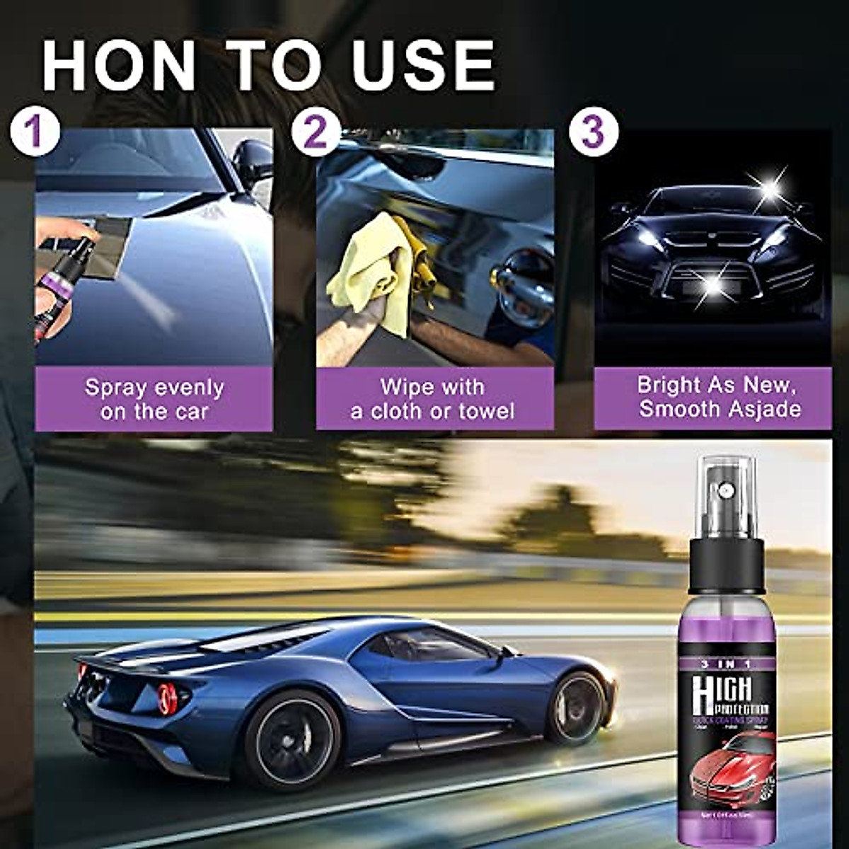 RJDJ 3 in 1 High Protection Quick Car Coating Spray, Car Scratch Nano Repair Spray, Plastic Parts Refurbish Agent, Quick Coat Car Wax Polish Spray for Cars (100ml, 3pcs)