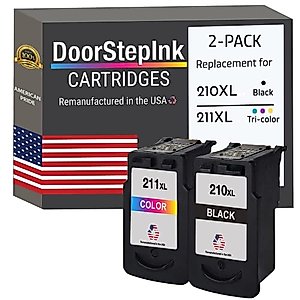 DoorStepInk Remanufactured in The USA Ink Cartridge Replacements for Printer Canon PG-210XL 210 XL CL-211XL 211 XL 1 Black 1 Color Cartridges for Canon Pixma iP2700 MP250
