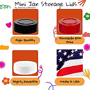 Mini Mason Jar Spice Lid Pack - Set of 12 White Polypropylene Plastic Mason Jar Lids, 48mm BPA-Free Plastic Lids for Mason Jars, Spice Jar Lid Set Made in the USA, Non-Rusting Jar Lids for Spices