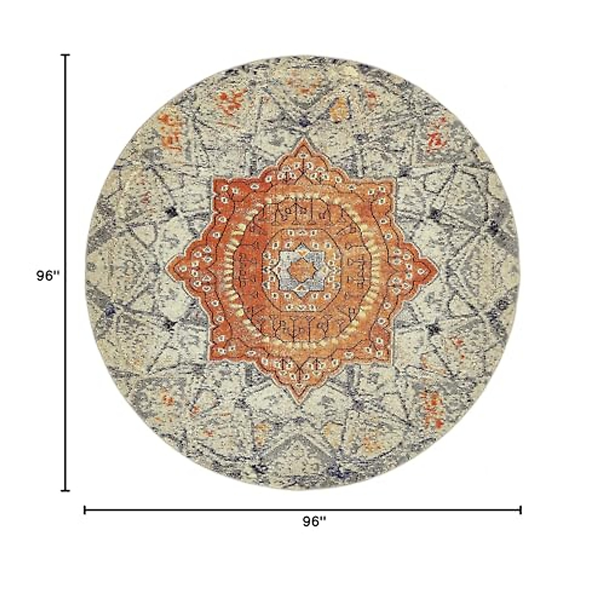 Unique Loom Vita Collection Modern Over-Dyed Center Medallion Vintage Area Rug, 8 ft x 8 ft, Gray/Ivory