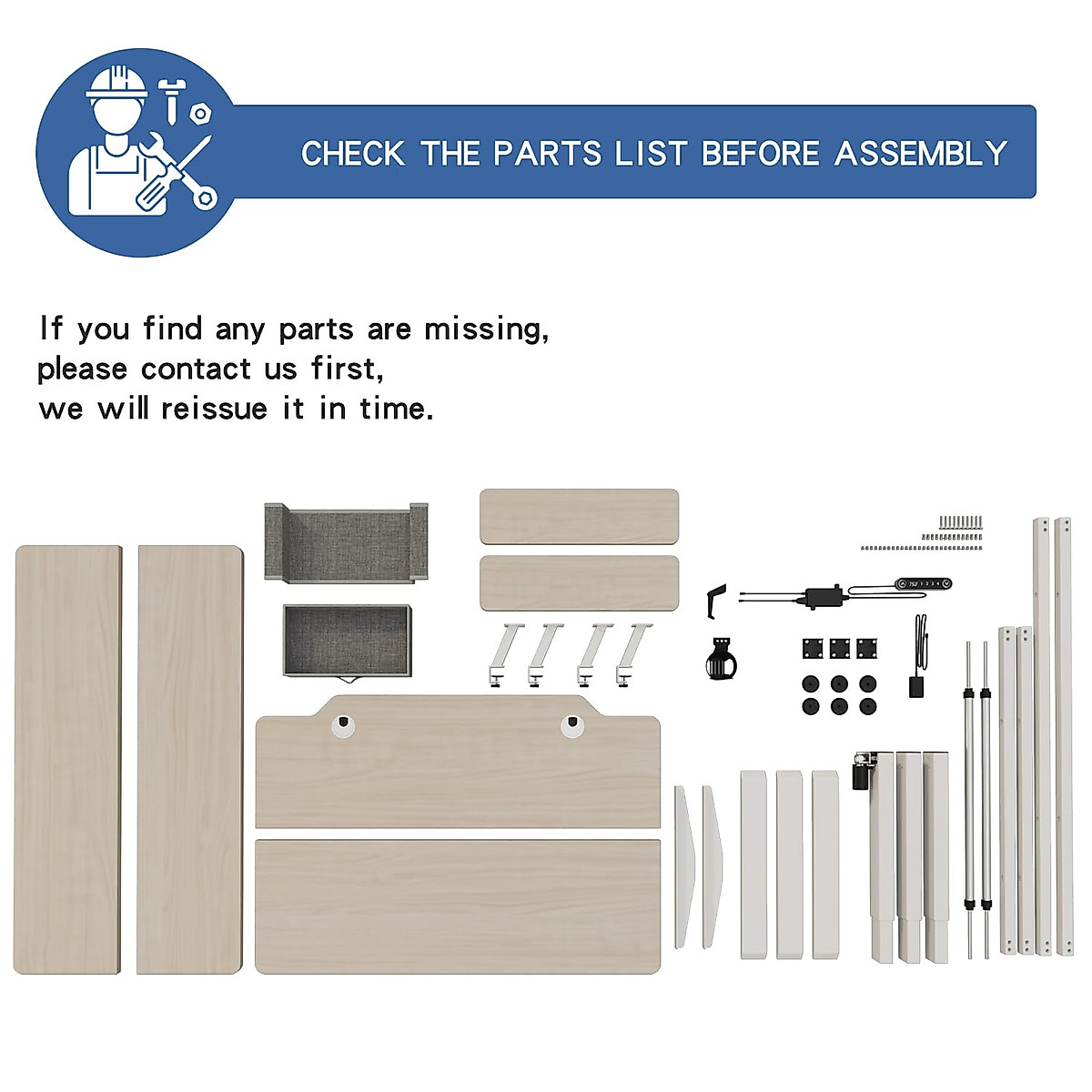 bilbil L Shaped Electric Standing Desk with Drawer, 62x47 Inches Adjustable Height Sit Stand Up Desk with Storage Shelf, Pale Pearwood Top/White Frame