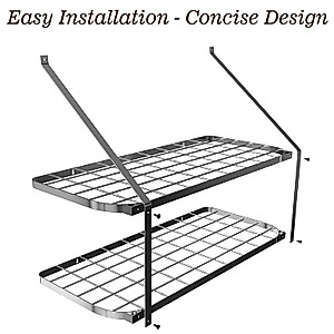 Vdomus Hanging Pot and Pan Rack - Wall Mounted Hanging Pot Rack for Kitchen Storage and Organization - Silver 2-Tier Wall Shelf for Pots and Pans Storage