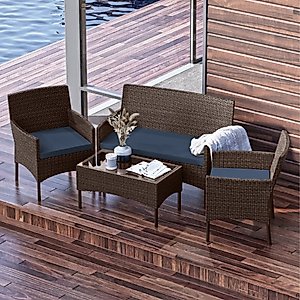 Nestl Outdoor Patio Furniture Sofas, Standard, Brown Base/Navy Blue Cushions