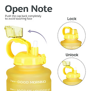 Elvira Half Gallon/64oz Motivational Time Marker Water Bottle with Straw & Protective Silicone Boot, BPA Free Anti-slip Leakproof for Fitness, Gym and Outdoor Sports-Pink/Yellow