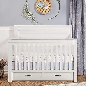 NAMESAKE Wesley Farmhouse 4-in-1 Convertible Storage Crib in Heirloom White, Greenguard Gold Certified