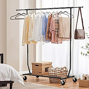Yaheetech Heavy Duty Clothing Garment Rack, Rolling Clothes Organizer with Lockable Wheels & Extendable Rod, Adjustable Clothes Rack for Hanging Clothes, Black