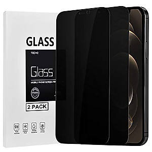 TECHO Privacy Screen Protector Compatible with iPhone 12 Pro Max Anti Spy Tempered Glass Film (Edge to Edge Full Coverage) (Case Friendly) (2 PACK) (6.7 inch)