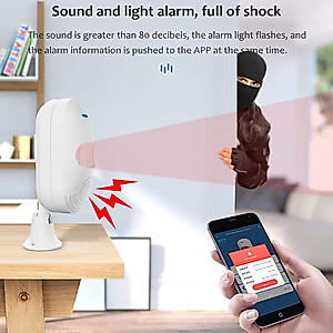 Wireless PIR Motion Sensor Alarm: WiFi Motion Detector Alarm with 100dB Siren, TUYA APP Control, Sound & Light Alarm, Infrared Alarm Detector with USB Charge, Compatible with Alexa