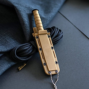 ASR Tactical Serrated Fixed Blade Outdoor Camping Wearable Neck Knife With Sheath, 6", Tan