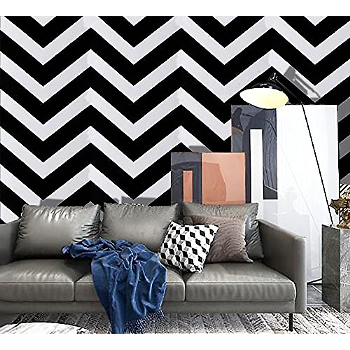 17.3"x393.7"Black and White Wallpaper Stripe Peel and Stick Wallpaper Self-Adhesive Contact Paper Removable Wallpaper Waterproof Wallpaper Decorative for Wall Covering Cabinets