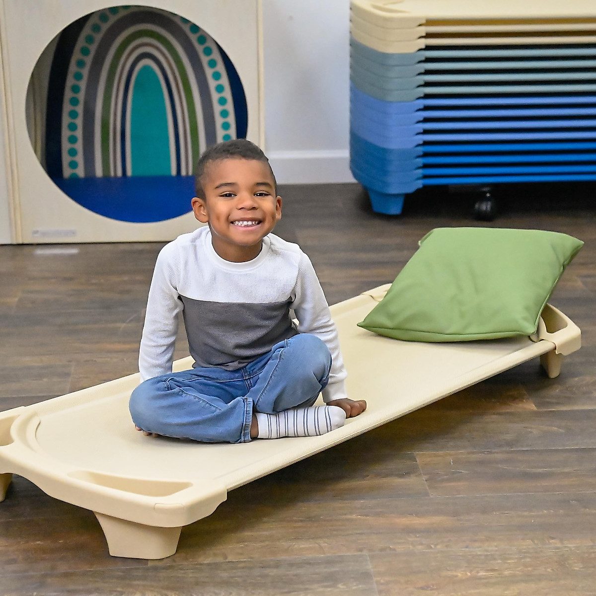 Angeles SpaceLine Nap Cots, Kids Daycare and Preschool Sleeping Cot, Standard Size, Set of 4, Sand