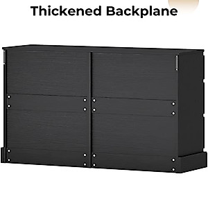Hasuit 6 Drawer Double Dresser, 51.5''W Wooden Storage Chest of 6 Drawers, Large Capacity Clothing Storage Cabinet, Wide Black Dresser for Bedroom