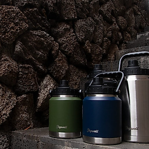 SkyWell 1 Gallon Insulated Water Bottle with Handle and Wide Mouth Water Flask Sweat-Proof and Leak-Proof 128 Oz Stainless Steel Water Jug for Outdoors, Navy