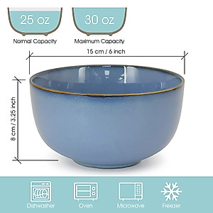 MAIA Dinnerware Sets Plates and Bowls Sets 30 Ounce Mixing Bowls Ramen Bowl Set 6 Inch Soup Bowls Serving Bowls Ceramic Fruit Bowl Set Of 4 for Pasta Salad Cereal Kitchen