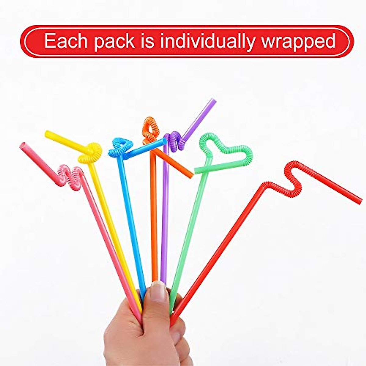 200 Pcs Individually Packaged Colorful Disposable Extra Long Flexible Plastic Drinking Straws.(0.23'' diameter and 10.2" long)