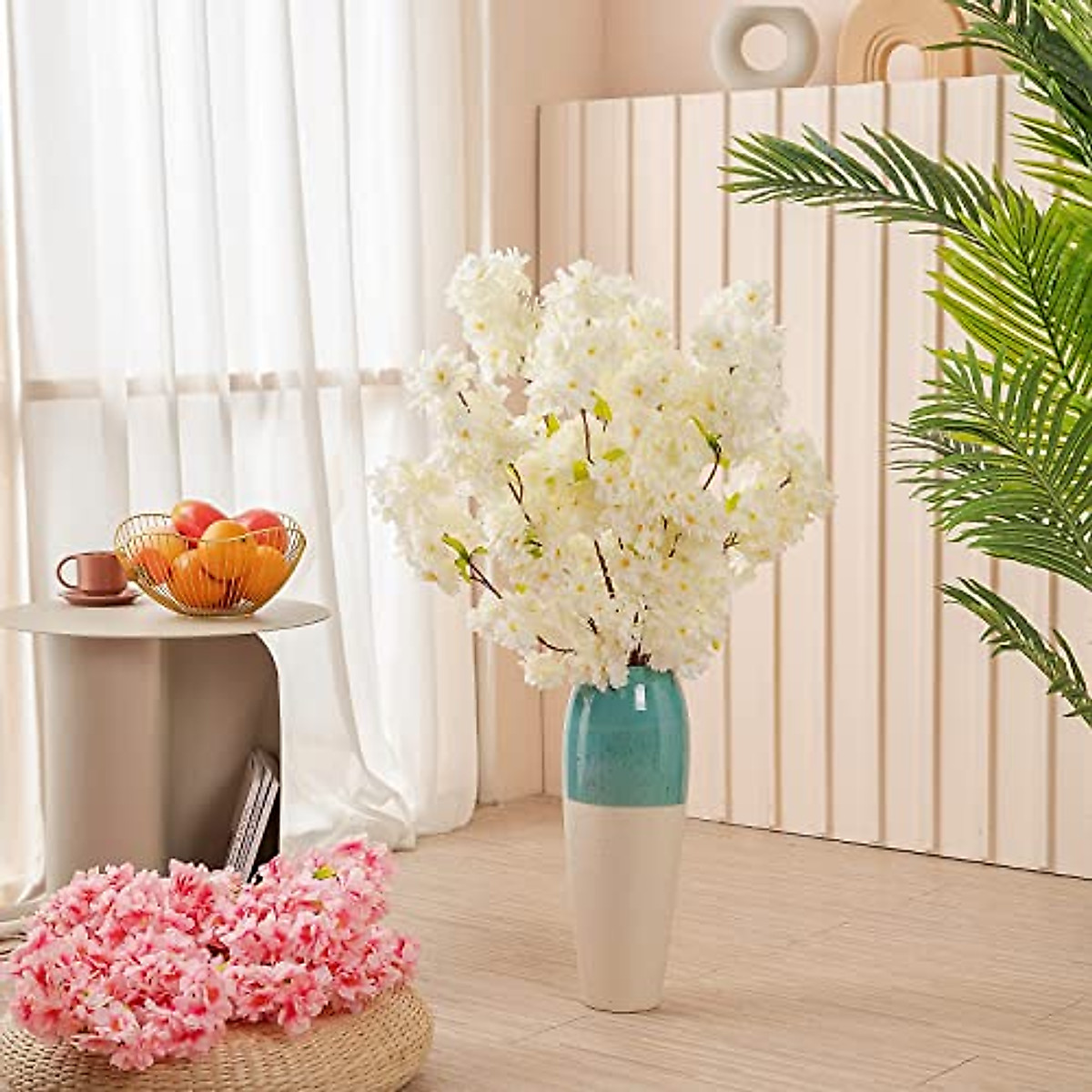 Hawesome Artificial Flowers Cherry Blossom Branches 42 Inch Fake Silk Cherry Blossom Flowers Arrangements for Wedding Party Home Decoration (White,3Pack)