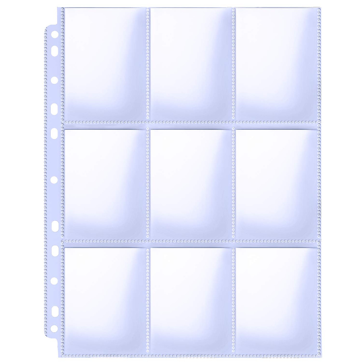 Trading Card Sleeve Pages, PANDRI 100 Pack 9 Pocket Trading Card Storage Album Pages 11 Holes Fit 3 Ring Binder