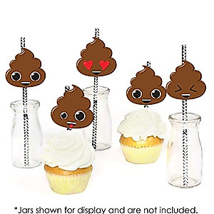Party 'Til You're Pooped - Paper Straw Decor - Poop Emoji Party Striped Decorative Straws - Set of 24