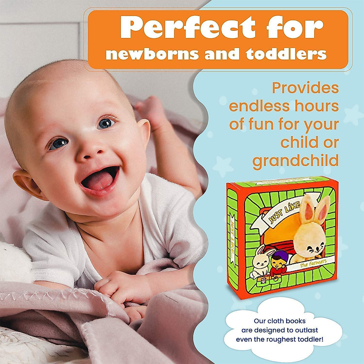 ToBe ReadyForLife Stimulating Baby Books 0-6 Months and 6-12 Months Infants - Crinkle Books for Babies - Toys Gift for 1 Year Old - Soft Cloth Farm Animals Books for Baby