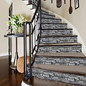 Nukofal Grey Brick Wallpaper Peel and Stick Gray Stone Contact Paper 17.7"x118.1" Faux Brick Contact Paper Backsplash Wallpaper Stone Self Adhesive Wallpaper Removable for Kitchen Textured Vinyl