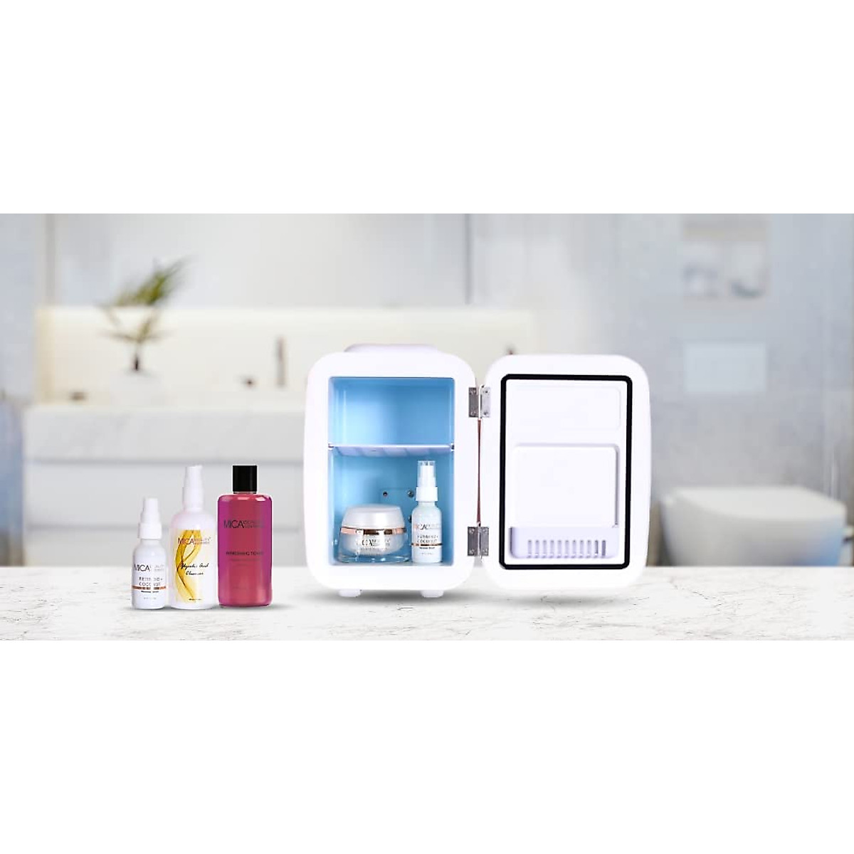 Mica Beauty Mini Skincare Refrigerator Thermo-Electric Cooler & Warmer - Bedroom, Dorm, Office, Small Refrigerator, Cooler for Desktop and Travel