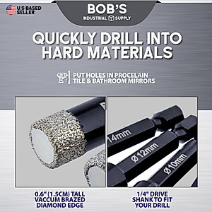 BISupply Dry Diamond Drill Bit Set - 5pc Porcelain Tile Drill Bits Ceramic Diamond Drill Bits for Stone Glass Granite