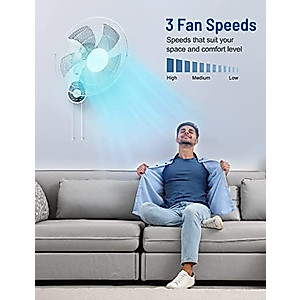 Mirdred Wall Mount Fans for Home Bedroom, 16 Inch 5 Blades 3 Speeds Wall Fans that Blow Cold Air, 90° Oscillating Quiet Cooling Fans for Indoors Kitchen Garage Office Sunshine Room
