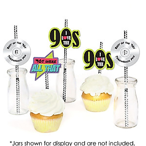 90's Throwback - Paper Straw Decor - 1990s Party Striped Decorative Straws - Set of 24