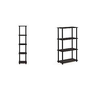 Furinno (99557EX/BK Turn-N-Tube 4-Tier Multipurpose Shelf Display Rack - Espresso/Black & FURINNO Turn-N-Tube 5-Tier Corner Square Rack Display Shelf, Round, Espresso/Black