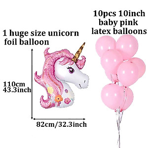 ZSNICE Unicorn Birthday Decorations Pack Supplies Tableware for 16 Guests, 1*Table Cloth/Cover, 16*Cups, 16*Plates, 16*Napkins, 1*Happy Birthday Banner, 1*Huge Size Unicorn, 10*Pink Balloons