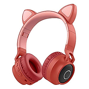 Luckyu Kids Bluetooth 5.0 Cat Ear Headphones Foldable On-Ear Stereo Wireless Headset with Mic LED Light and Volume Control Support FM RadioTF CardAux in Compatible with Smartphones PC Tablet (Red)