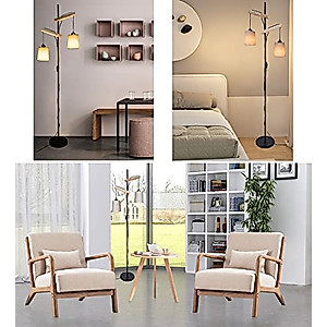 Eusamxon Hanging 2 Lights Floor Lamp Rustic Farmhouse Tall Standing Lamps with Double Fabric Lampshade Floor Lamps for Living Room Bedroom Office Home Lighting Decor.