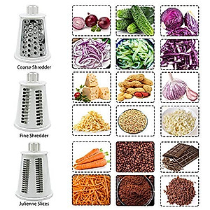 VEKAYA 5 in 1 Rotary Cheese Grater with Handle [5 Interchangeable Stainless Steel Blades] Cheese Shredder Food Vegetable Grader Hand Crank Grater for Kitchen with Bonus Storage Box for Blades - Black