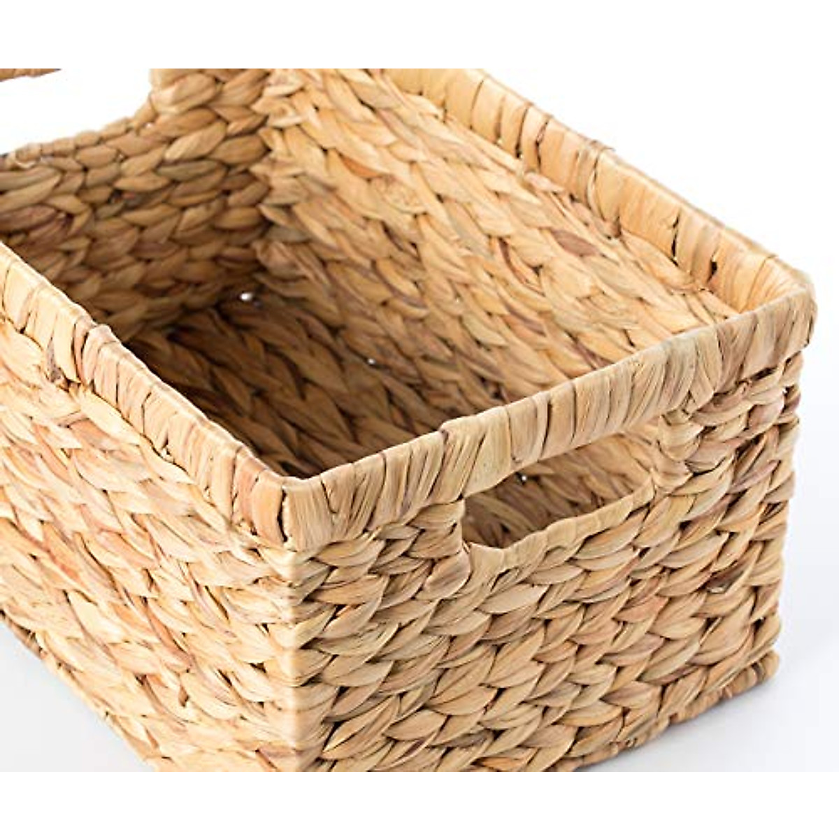 Natural Woven Water Hyacinth Wicker Rectangular Storage Bin Basket with Handles, Medium