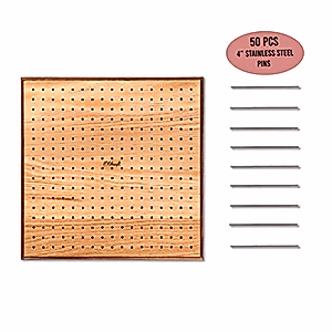 Olikraft Handcrafted Wooden Blocking Board - Excellent Gifts for Knitting Crochet and Granny Squares Lovers - Full Kit with 50 4-inches Stainless Steel Rod Pins, Stand Included (8 inches)