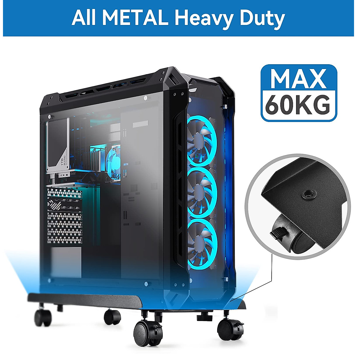 LABOBOLE Computer Tower Stand, PC Tower Stand, CPU Stand with Rolling Caster Wheels, Versatile PC Riser Tower Stand for Floor, Carpet, and Gaming PC Case