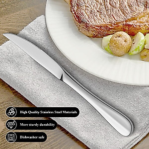 Steak Knives Set of 8, Premium Stainless Steel Steak Knife Set with One-piece Structure, Serrated Steak Knives, Traditional European Fine Kitchen Steak Knives, Gift Box, Dishwasher Safe