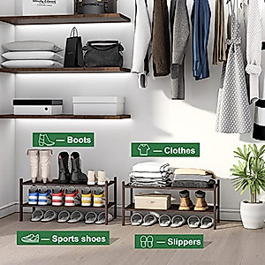 kiplant Bamboo Shoe Rack for Entryway, 2-Tier Stackable | Foldable | Natural, Shoe Organizer for Hallway Closet, Free Standing Shoe Racks for Indoor Outdoor