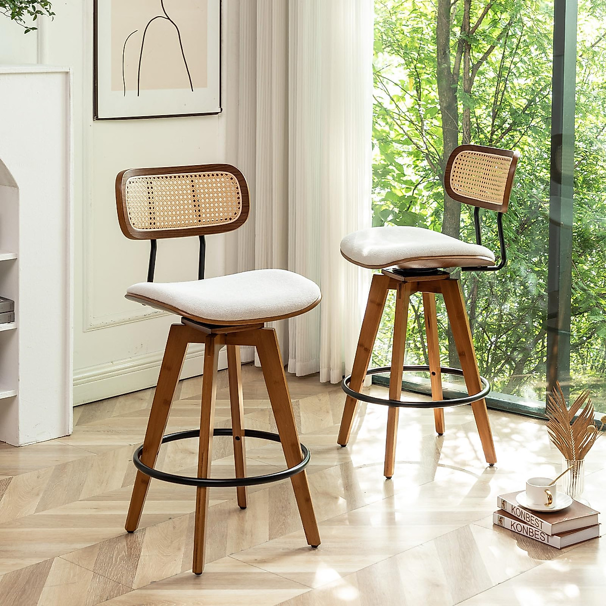 YOUUGIOR 26" Rattan Bar Stools | Stylish Mid-Century Design