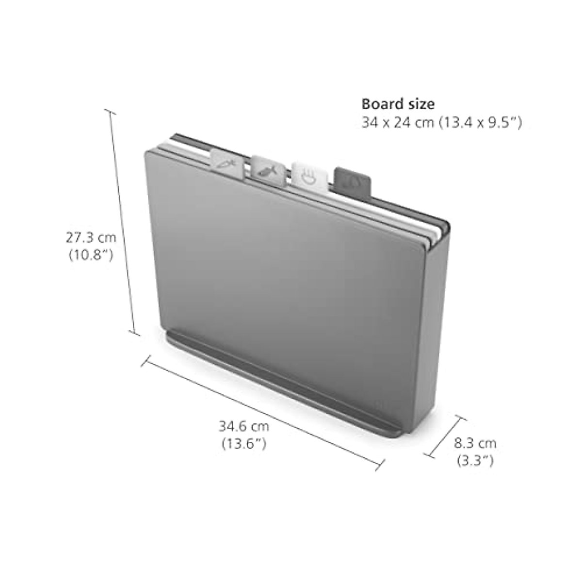 Joseph Joseph Index Plastic Cutting Board Set with Storage Case Color-Coded Dishwasher-Safe Non-Slip, Large, Graphite, index large