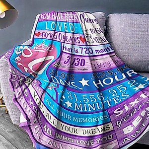 DULNYEI 60th Birthday Gifts for Women Blanket 60th Birthday Gift Ideas 60Year Old Gifts for Women Funny 60th Gifts for Women Turning 60 Birthday Gift for Wife,Sister,Daughter,Friend,Blanket 60x50In