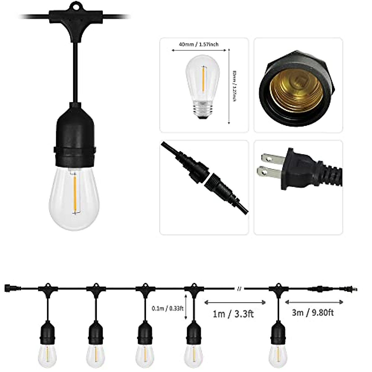 YOSION 30ft Heavey-Duty Commercial-Grade Waterproof Outdoor String Lights for Backyard Garden Patio Pergola Gazebo Bistro Bedroom Christmas Wedding Party